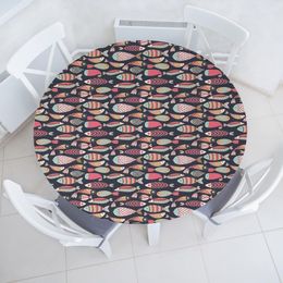 Abakuhaus Tischdecke Rundum-elastische Stofftischdecke, Nautisch Marine Aufwändige Fisch-Gekritzel, bunt