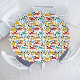 Abakuhaus Tischdecke Rundum-elastische Stofftischdecke, Dinosaurier Neugeborene und Mom Dinos Eier, bunt