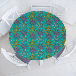 Abakuhaus Tischdecke Rundum-elastische Stofftischdecke, Ethnisch Bunte Zusammenfassung Blütenblätter