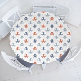 Abakuhaus Tischdecke Rundum-elastische Stofftischdecke, Tintenfisch Nautical Silhouettes, blau|grau