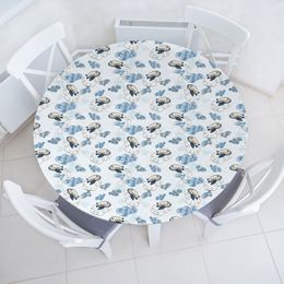 Abakuhaus Tischdecke Rundum-elastische Stofftischdecke, Gekritzel Flugzeuge und Wolken, blau|grau