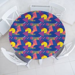 Abakuhaus Tischdecke Rundum-elastische Stofftischdecke, Geometrisch Dreieck Zickzack Kreis, blau
