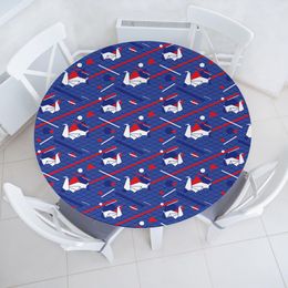 Abakuhaus Tischdecke Rundum-elastische Stofftischdecke, Meer Origami Schwäne Seigaiha Waves, blau
