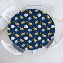 Abakuhaus Tischdecke Rundum-elastische Stofftischdecke, Fantasie Katzen schlafen auf Monden Handlung, blau|gelb