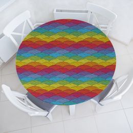 Abakuhaus Tischdecke Rundum-elastische Stofftischdecke, Abstrakt Seigaiha Regenbogen-Wellen, bunt