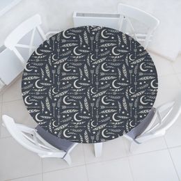 Abakuhaus Tischdecke Rundum-elastische Stofftischdecke, Ethnisch Pfeile Sterne Crescent Moon, blau|grau
