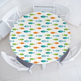 Abakuhaus Tischdecke Rundum-elastische Stofftischdecke, Fisch Geometrische Formen und Streifen, bunt