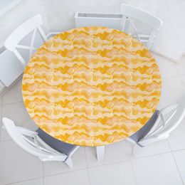Abakuhaus Tischdecke Rundum-elastische Stofftischdecke, Geometrisch Kontinuierliche Wirbel Linien, gelb|orange