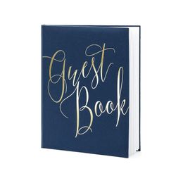 partydeco Notizbuch, Gästebuch 20x25cm mit 22 blanko Seiten zum Beschriften Blau Gold