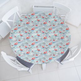 Abakuhaus Tischdecke Rundum-elastische Stofftischdecke, Marine Schiffe auf dem Meer Muster, bunt