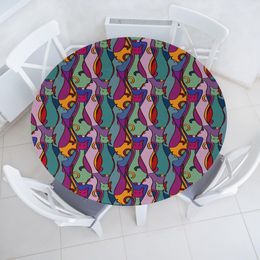 Abakuhaus Tischdecke Rundum-elastische Stofftischdecke, Katze geometrische afrikanische, bunt