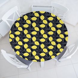 Abakuhaus Tischdecke Rundum-elastische Stofftischdecke, Früchte Zitronen und Blüten Zeichnungen, beige|gelb|grau