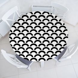 Abakuhaus Tischdecke Rundum-elastische Stofftischdecke, Geometrisch Wellenähnliches Rundenmuster, grau