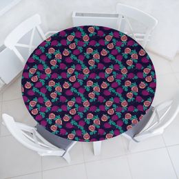 Abakuhaus Tischdecke Rundum-elastische Stofftischdecke, Lebensmittelkunst Tropische Feigen und Blätter, blau|rosa
