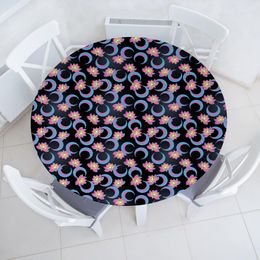 Abakuhaus Tischdecke Rundum-elastische Stofftischdecke, Bohemien Ombre Lotus und Crescent, blau|grau