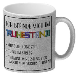 speecheese Tasse Glitzer-Glitzer-Kaffeebecher mit Ruhestandstand-Motiv Motiv