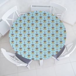 Abakuhaus Tischdecke Rundum-elastische Stofftischdecke, Ethnisch Hohloma-Blumenmotive Kunst, blau|gelb