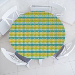 Abakuhaus Tischdecke Rundum-elastische Stofftischdecke, Ethnisch Tribal Jungle Linienmuster, blau|gelb|grün