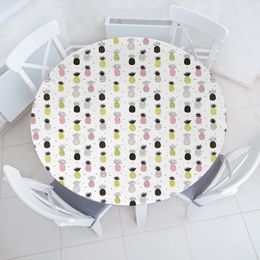 Abakuhaus Tischdecke Rundum-elastische Stofftischdecke, Tropisch Ananas mit Verzierungen, gelb|grau
