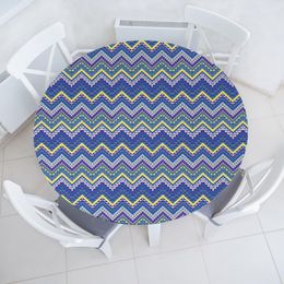 Abakuhaus Tischdecke Rundum-elastische Stofftischdecke, Chevron Zickzack Muster Ethnische Kunst, blau|gelb