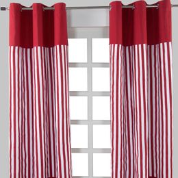 Homescapes Gardine Gardinen mit Ösen breite Streifen rot 100% Baumwolle, 137 x 117 cm