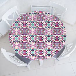 Abakuhaus Tischdecke Rundum-elastische Stofftischdecke, afrikanisch Pastell Handgezeichnete Dreiecke, rosa