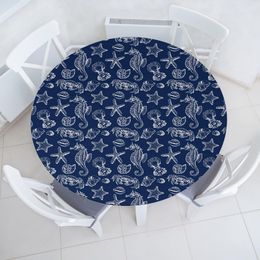 Abakuhaus Tischdecke Rundum-elastische Stofftischdecke, Unterwasser Muscheln, Seepferdchen, Krabben, blau