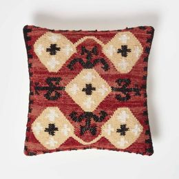 Homescapes Dekokissen Kelim-Kissen Tirana rot-gelb-schwarz – Kissen 45 x 45 cm mit Füllung