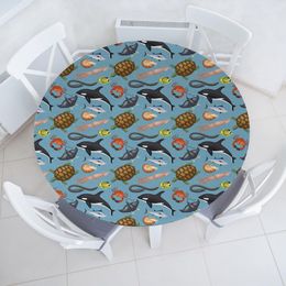 Abakuhaus Tischdecke Rundum-elastische Stofftischdecke, Schildkröte Meerestiere Unterwasserszene, blau|bunt|grau