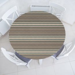 Abakuhaus Tischdecke Rundum-elastische Stofftischdecke, Ethnisch Geometrische horizontale Linien, gelb|grau