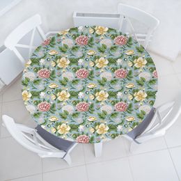 Abakuhaus Tischdecke Rundum-elastische Stofftischdecke, Bunt Chrysanthemum und Hoya, blau|bunt|grau