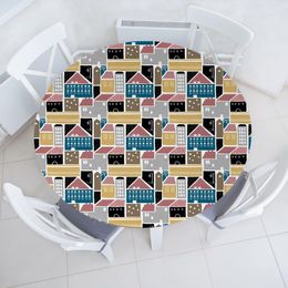 Abakuhaus Tischdecke Rundum-elastische Stofftischdecke, Stadt Bunte Altstadt Gebäude