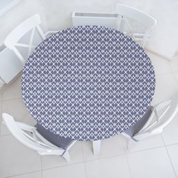 Abakuhaus Tischdecke Rundum-elastische Stofftischdecke, Geometrisch Kontinuierliche wellenförmige Linien, blau