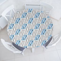 Abakuhaus Tischdecke Rundum-elastische Stofftischdecke, Abstrakt Dreiecke Blätter Linien, blau|grau