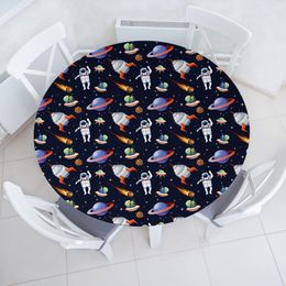 Abakuhaus Tischdecke Rundum-elastische Stofftischdecke, Ausländer Galaxy Asteroid UFO Astronaut, bunt
