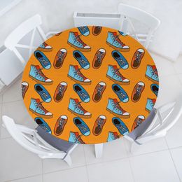 Abakuhaus Tischdecke Rundum-elastische Stofftischdecke, Karikatur Farbenfrohes lustiges Schuhmotiv, blau|orange