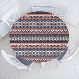 Abakuhaus Tischdecke Rundum-elastische Stofftischdecke, Aztekisch Oriental Zigzags und Linien, beige