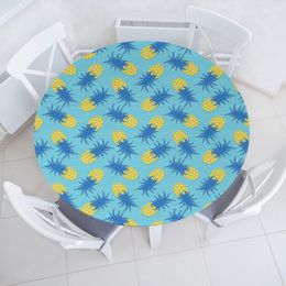 Abakuhaus Tischdecke Rundum-elastische Stofftischdecke, Ananas Schmackhafte Tropical Sommer, blau|gelb