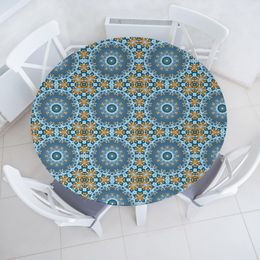 Abakuhaus Tischdecke Rundum-elastische Stofftischdecke, Orange Mandala Fractal Oriental Art, blau|gelb|grau