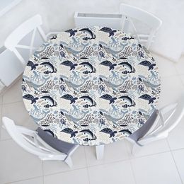 Abakuhaus Tischdecke Rundum-elastische Stofftischdecke, Aqua Quallen Octopus Coral Schildkröte, bunt