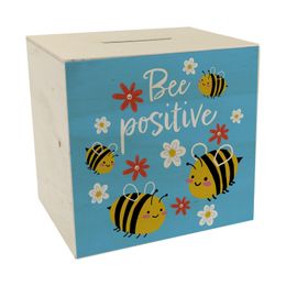 speecheese Spardose Bee positive Spardose aus Holz mit süßen Bienen