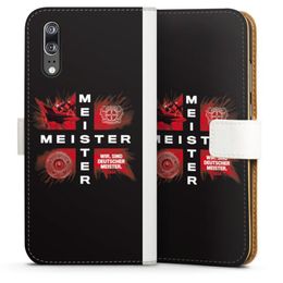 DeinDesign Handyhülle Bayer 04 Leverkusen Meister Offizielles Lizenzprodukt, Huawei P20 Hülle Handy Flip Case Wallet Cover Handytasche Leder, weiß