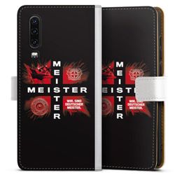 DeinDesign Handyhülle Bayer 04 Leverkusen Meister Offizielles Lizenzprodukt, Huawei P30 Hülle Handy Flip Case Wallet Cover Handytasche Leder, weiß