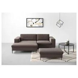 Ecksofa DOMO collection "Modica L-Form" Sofas Gr. B/H/T: 244cm x 83cm x 173cm, Samtoptik, Recamiere links, grau (taupe) moderne Optik mit großzügiger RecamiÃ ̈re, auch in Cord