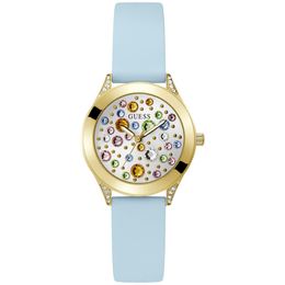 Quarzuhr Guess "MINI WONDERLUST" Armbanduhren blau (hellblau) Damen Armbanduhr, Damenuhr