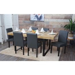 MCW 6er-Set Esszimmerstuhl Stuhl K&uuml;chenstuhl Littau ~ Kunstleder, grau matt, dunkle Beine