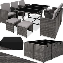 TecTake&reg; Rattan Sitzgruppe, f&uuml;r 6 bis 10 Personen, UV-best&auml;ndig, zusammenschiebbar, inklusive Schutzh&uuml;lle