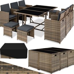 TecTake&reg; Rattan Sitzgruppe, f&uuml;r 6 bis 10 Personen, UV-best&auml;ndig, zusammenschiebbar, inklusive Schutzh&uuml;lle