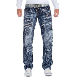KOSMO LUPO 5-Pocket-Jeans Auffällige Herren Hose BA-KM051 Blau W34/L34 (1-tlg) Markante Waschnung und Verzierungen