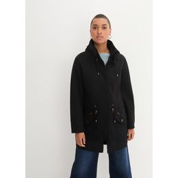 bonprix Baumwoll-Kurzparka mit Stehkragen talliert, schwarz, Gr.38, Vielseitig kombinierbare sportliche Jacke mit Taschen aus Baumwolle, aus 100% Baumwolle